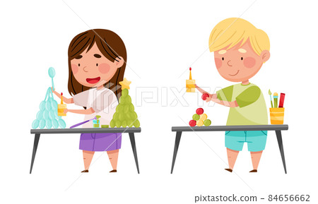 Cute little boy and girl making crafts.... - Stock Illustration ...