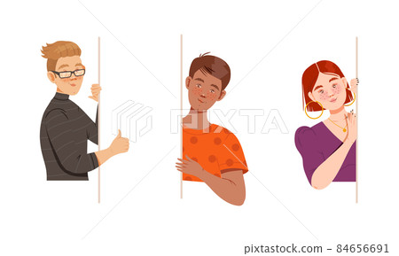 People peeking around the corner set vector... - Stock Illustration ...