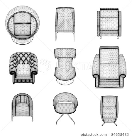 Set of armchairs and chairs wireframes from... - Stock Illustration [84658483] - PIXTA