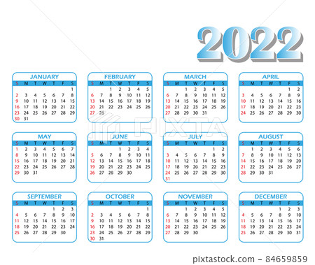 Calendar 2022 template. Blue, white and black... - Stock Illustration ...