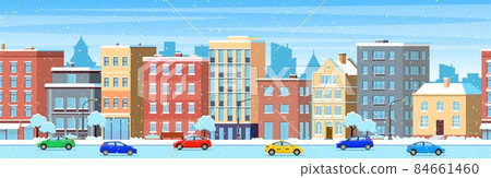 city building houses winter street cityscape - Stock Illustration ...