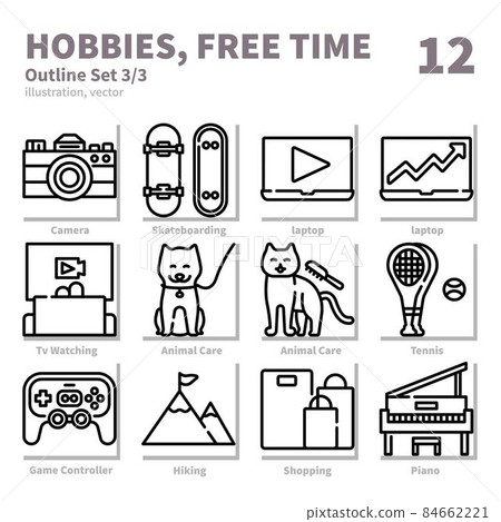 Hobbies and Freetime icons set, Outline, vector...-插圖素材 [84662221 ...