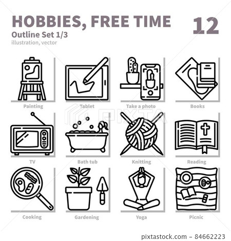 Hobbies and Freetime icons set, Outline, vector... - Stock Illustration ...
