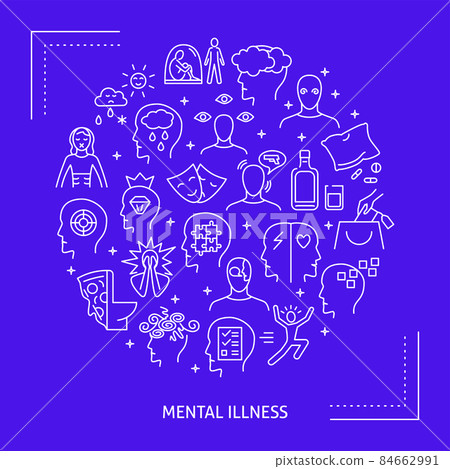Mental illness round concept poster in thin... - Stock Illustration ...