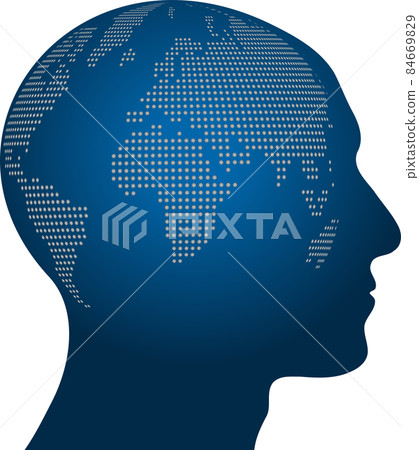 Head, earth ball, globe, earth, dots, world map... - Stock Illustration ...
