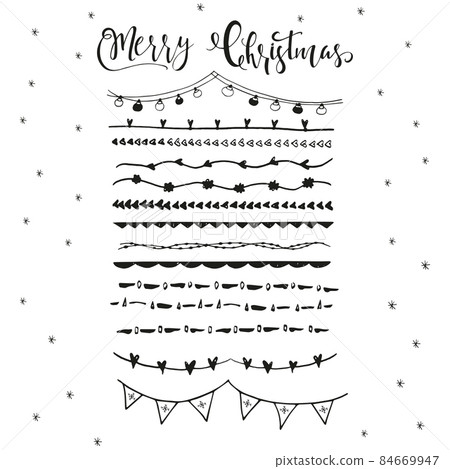 Collection of hand drawn christmas borders with...-插圖素材 [84669947 ...