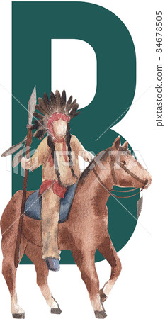 Native American Indian alphabet A-Z watercolor - Stock Illustration ...