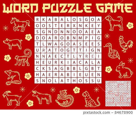 Chinese horoscope animals, word search puzzle... - Stock Illustration ...