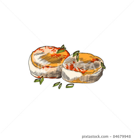 Grilled Scallop with green onion Japanese... - Stock Illustration ...