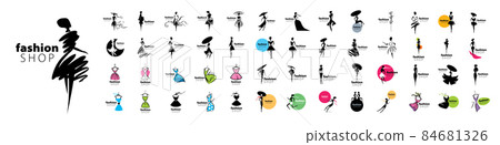 A set of vector logos with painted female... - Stock Illustration ...