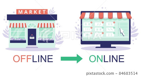 Retail offline to online or o2o shop... - Stock Illustration [84683514 ...