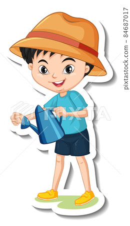 Gardener boy holding watering can - Stock Illustration [84687017] - PIXTA