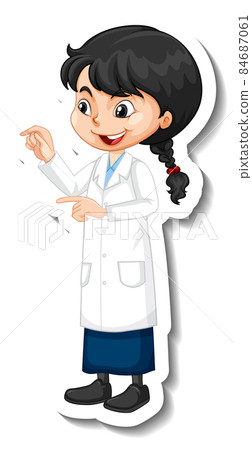 Scientist girl cartoon character sticker - Stock Illustration [84687061 ...