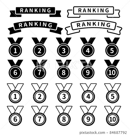 Flat ranking icon set (medals, black and white) - Stock Illustration ...