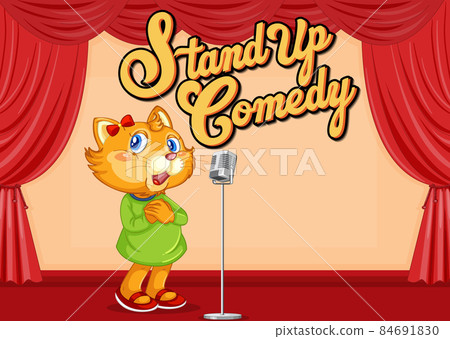 Cute cat performing singing on stage - Stock Illustration [84691830 ...