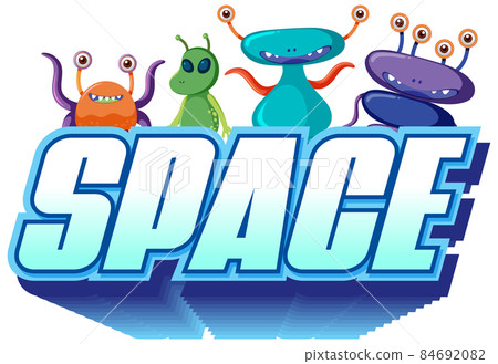 Space word design with alien cartoon character - Stock Illustration ...