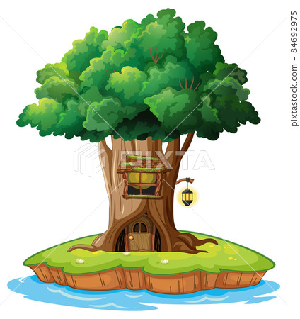 Fantasy tree house inside tree trunk on white... - Stock Illustration ...