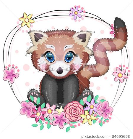 Red panda, cute character with beautiful eyes,...-插圖素材 [84695698] - PIXTA圖庫