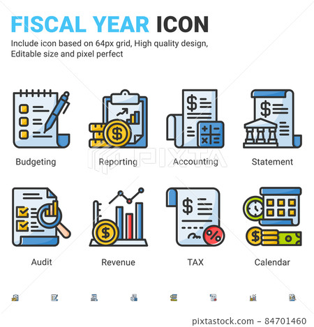 Fiscal year icon set with outline color style...-插圖素材 [84701460] - PIXTA圖庫