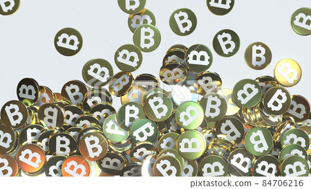 Falling golden bitcoin tokens or coins, 3D... - Stock Illustration ...