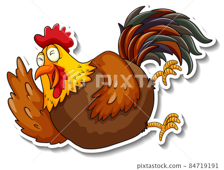 A chicken laughing animal cartoon sticker - Stock Illustration ...