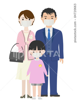 Parents in suits wearing masks and boys in smocks - Stock Illustration ...