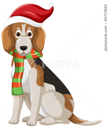 Beagle Dog wearing Christmas hat cartoon character - Stock Illustration ...