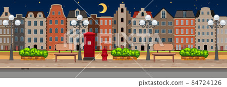 Street horizontal scene at night with many... - Stock Illustration ...