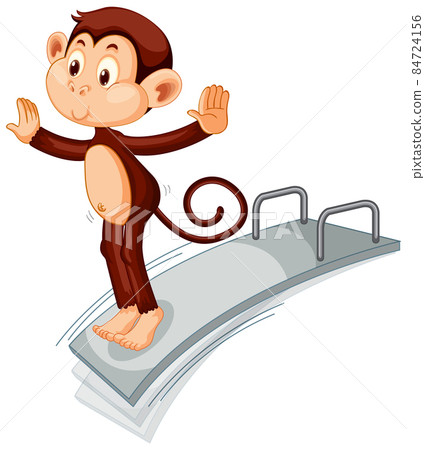 Monkey on diving board cartoon character - Stock Illustration [84724156 ...