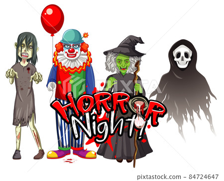 Horror Night text design with Halloween ghost... - Stock Illustration ...