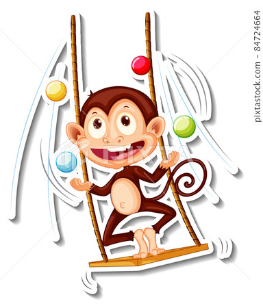 Monkey juggling balls cartoon character sticker - Stock Illustration ...