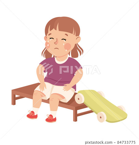 Little Girl Sitting on Bench Crying Out Loud... - Stock Illustration ...