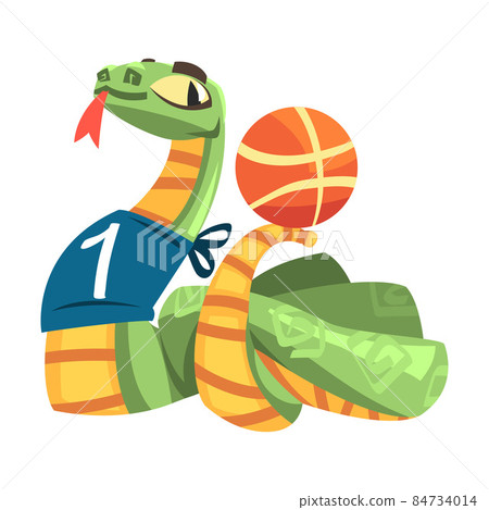 Snake in Sportswear Playing Basketball Game... - Stock Illustration ...