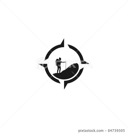 man hiking with arrow compass adventure logo... - Stock Illustration ...