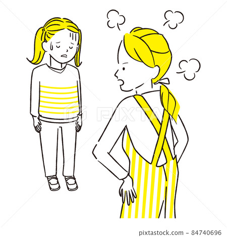 Hand-painted 1color girl scolded by her mother - Stock Illustration ...