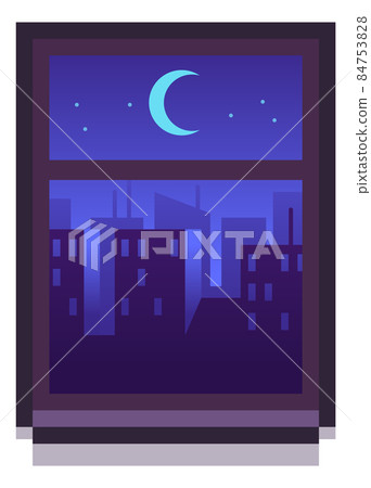 Night cityscape in window frame. View from home - Stock Illustration ...