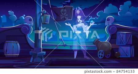Pirate girl ghost on filibuster ship, dead woman - Stock Illustration [84754133] - PIXTA
