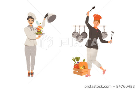 Chef and assistant cooking tasty dishes of...-插圖素材 [84760488] - PIXTA圖庫