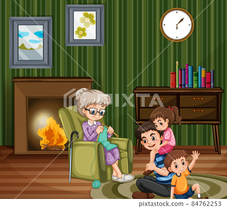 Happy family in the living room scene - Stock Illustration [84762253 ...