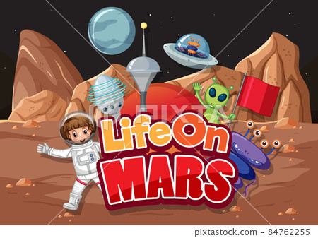 Life on Mars logo banner with astronaut and... - Stock Illustration ...