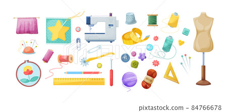 Needlework tools set. Supplies for craft hobby,... - Stock Illustration ...