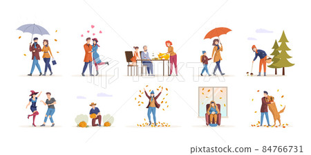 People in fall, enjoying autumn activity.... - Stock Illustration ...