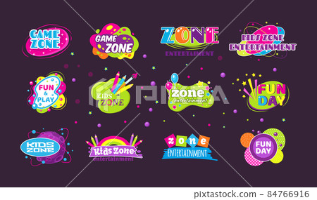Kids game zone fun day entertainment set... - Stock Illustration ...