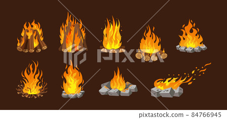 Fireplace, campfire, bonfire different types... - Stock Illustration ...