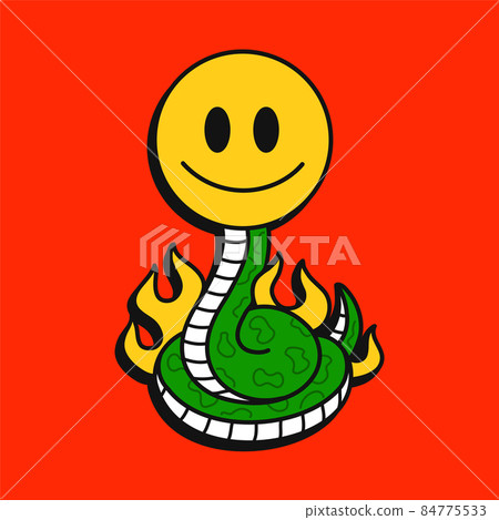 Snake in fire with smile emoji face t-shirt...-插圖素材 [84775533] - PIXTA圖庫