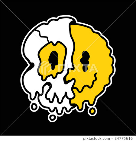 Half of skull with melt smile face inside.... - Stock Illustration ...