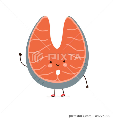Cute funny red salmon fish character. Vector... - Stock Illustration ...