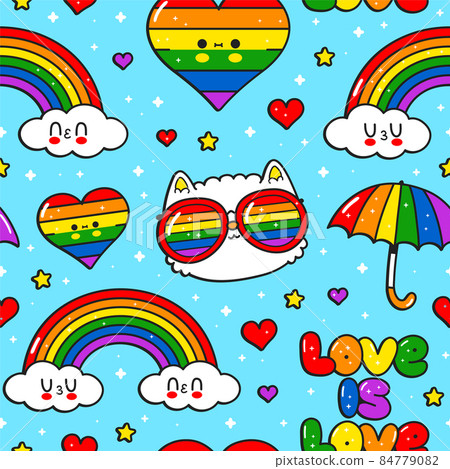 Cute kawaii Gay,LGBT seamless pattern. Vector... - Stock Illustration ...