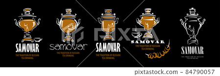A set of vector logos Samovar on a black...-插圖素材 [84790057] - PIXTA圖庫