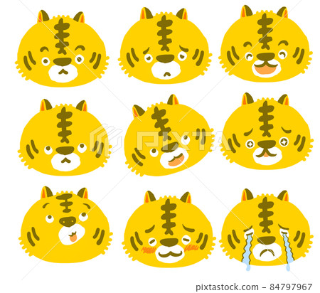 Tigers with various facial expressions - Stock Illustration [84797967 ...